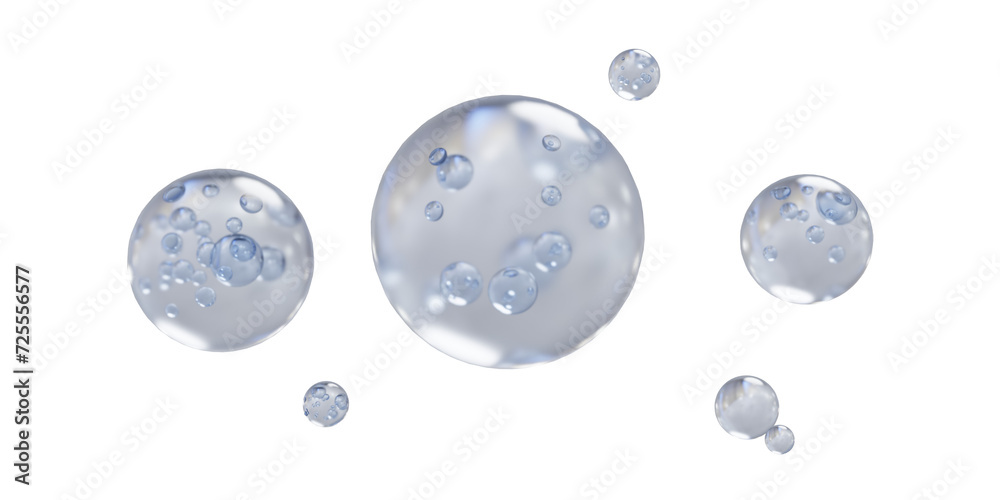 Set of bubbles. Science. 3D water bubble floating on transparent ...