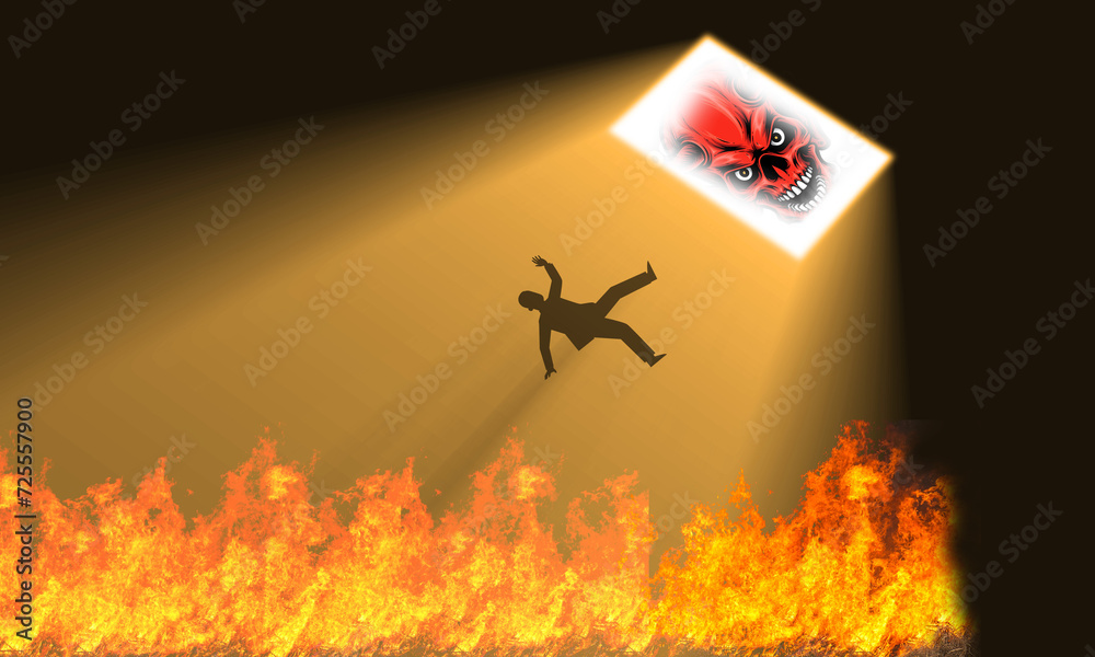 Laughing Devil over Man going down to the bottom of Hell. Concept ...