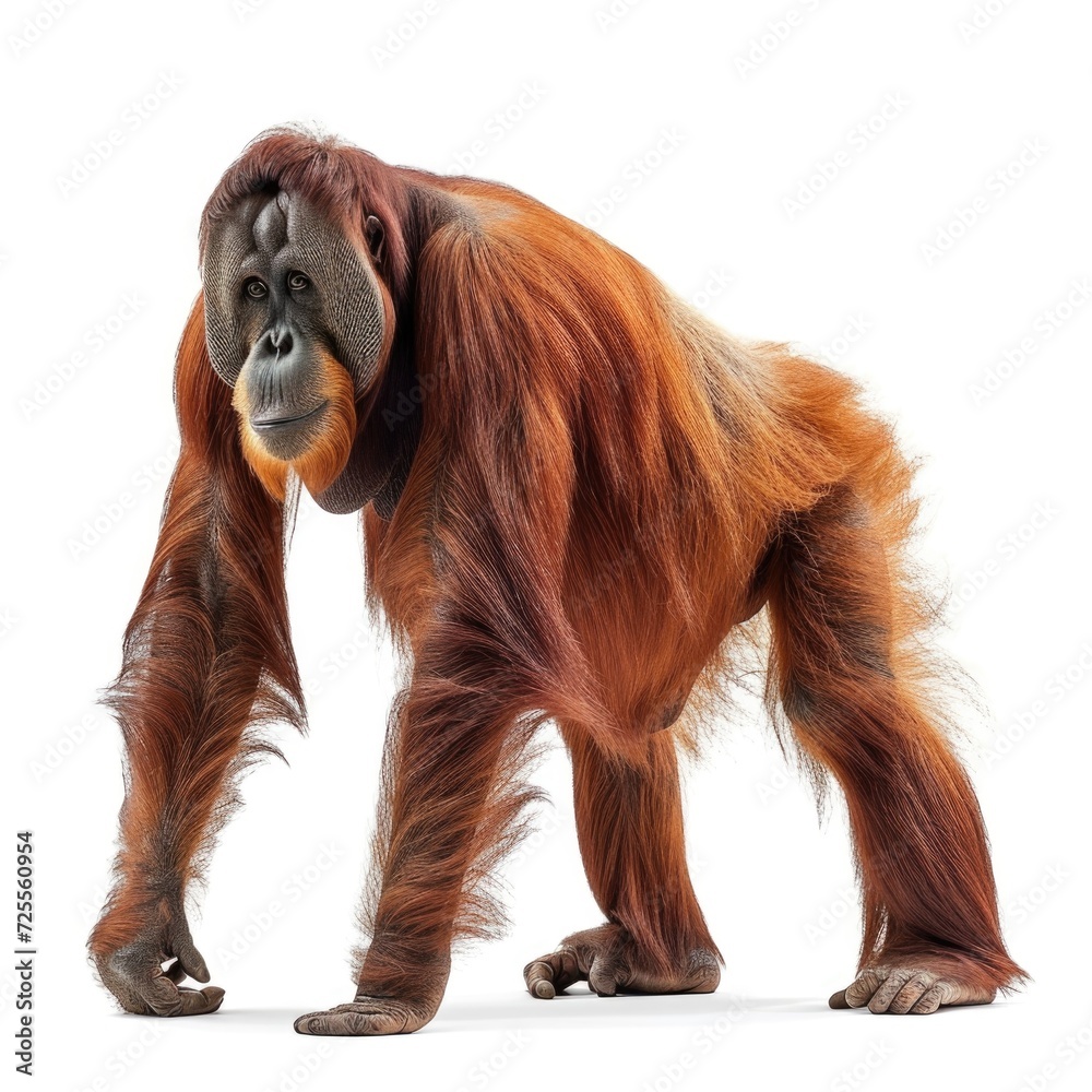 Orangutan standing side view isolated on white background, photo ...