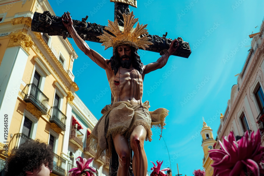 statue of crucified Jesus Christ in a holy week procession Stock ...