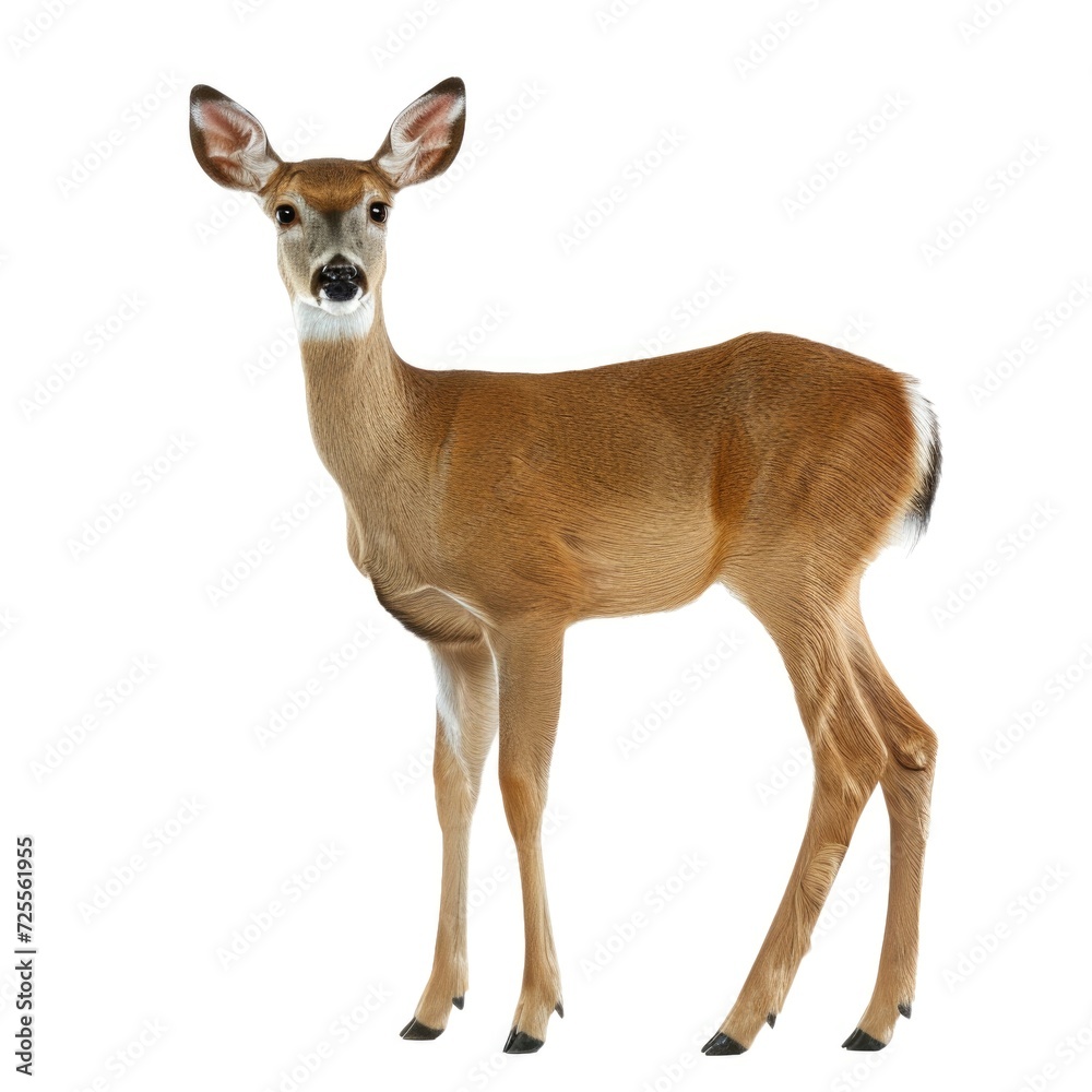 White tailed deer standing side view isolated on white background ...