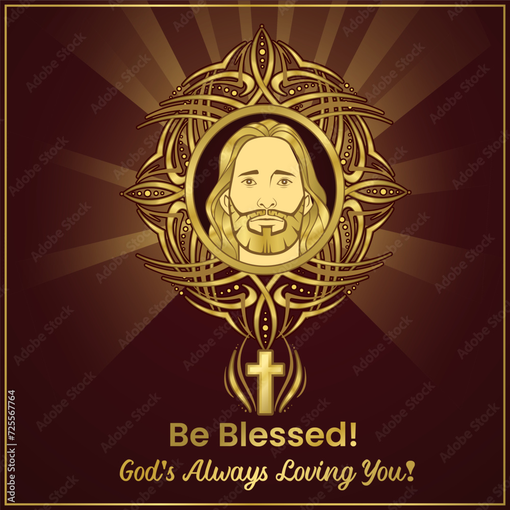 Jesus Christ in gold. Card, banner. Vector illustration. Stock Vector ...