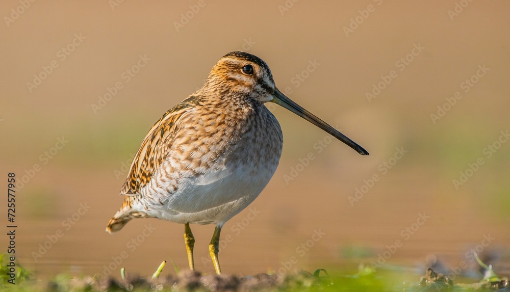 Common Snipe (Gallinago gallinago) is is a bird that lives in wetlands ...