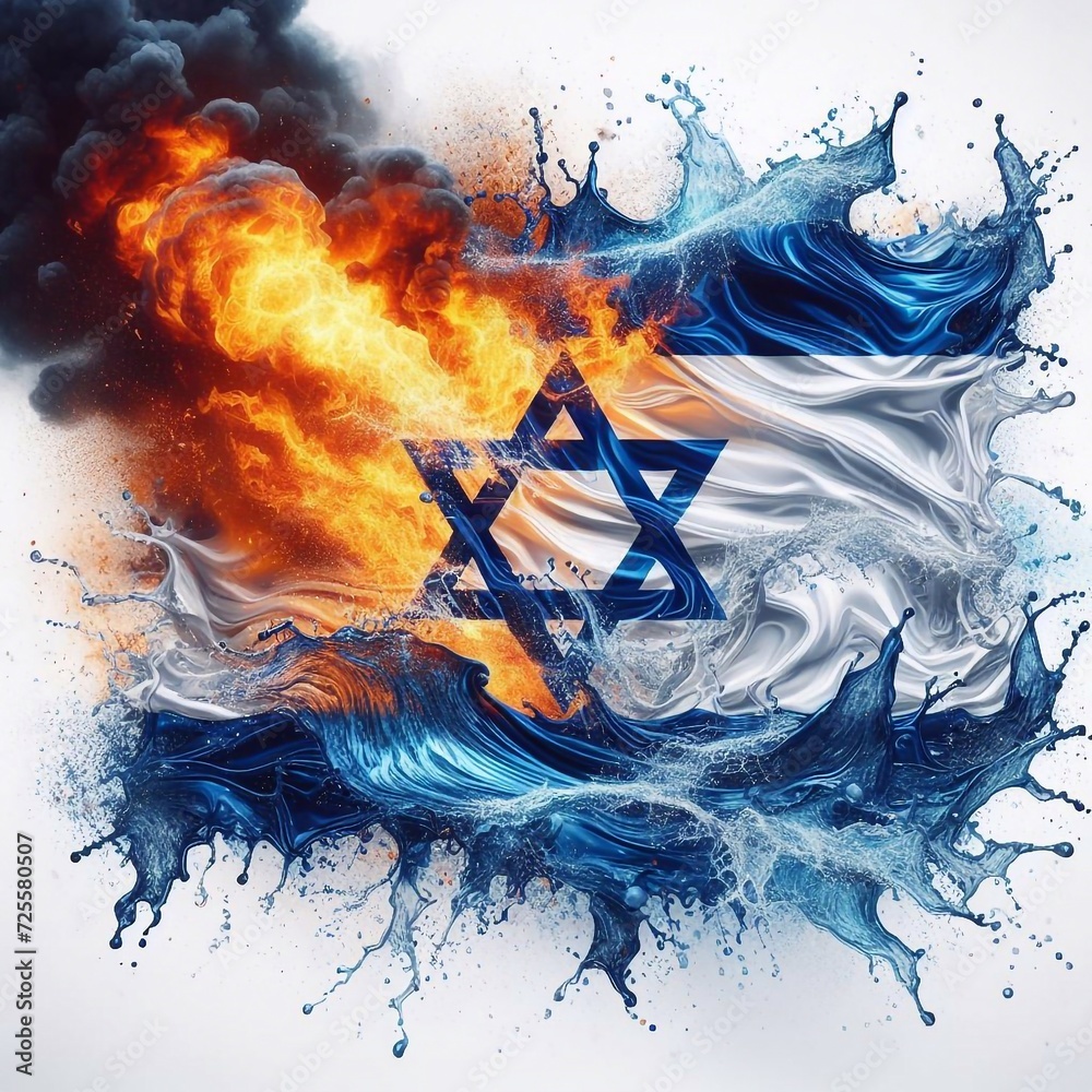 Israel flag what Splash of water and flame. AI generated illustration ...