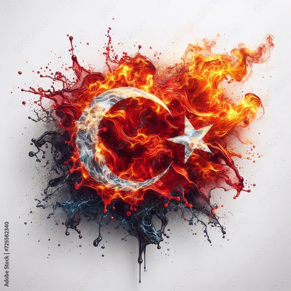 Turkiye flag what Splash of water and flame. AI generated illustration ...