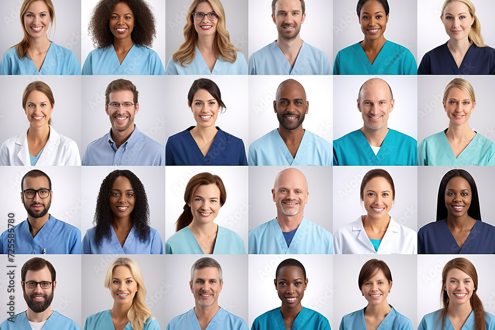 Collage of multiethnic doctors and medical workers wearing uniform on ...