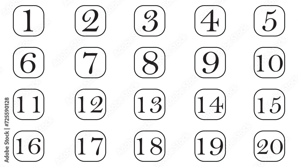 number digit icon vector set. 1 to 20 number with white background ...