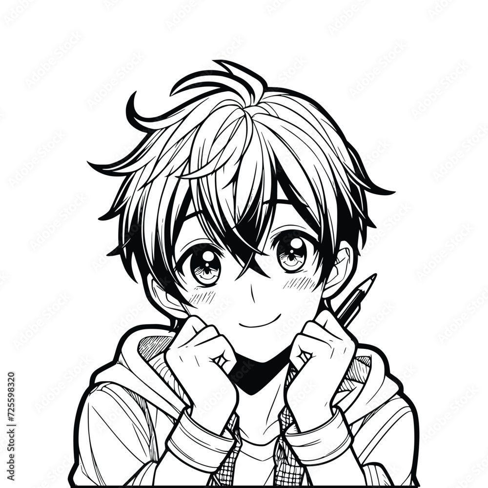Vetor de anime boy vector illustration hand-drawn cartoon character ...