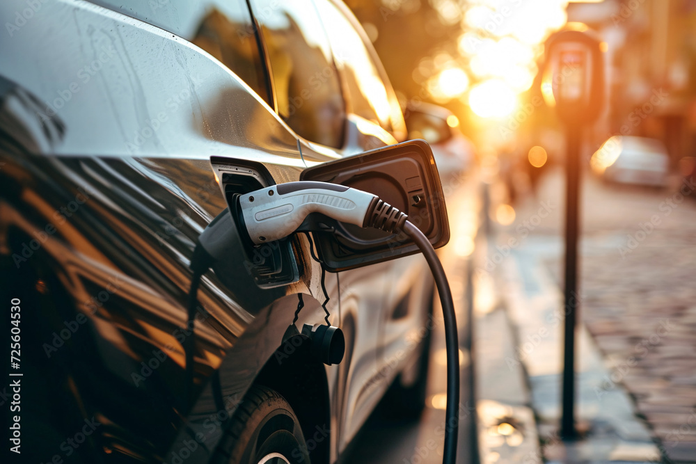 Car charging at electric car charging station. Electric vehicle charger ...