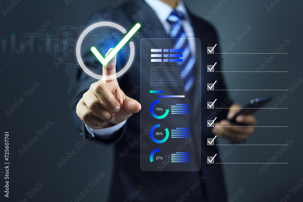 Paperless document digital approved concept with businessman click on ...