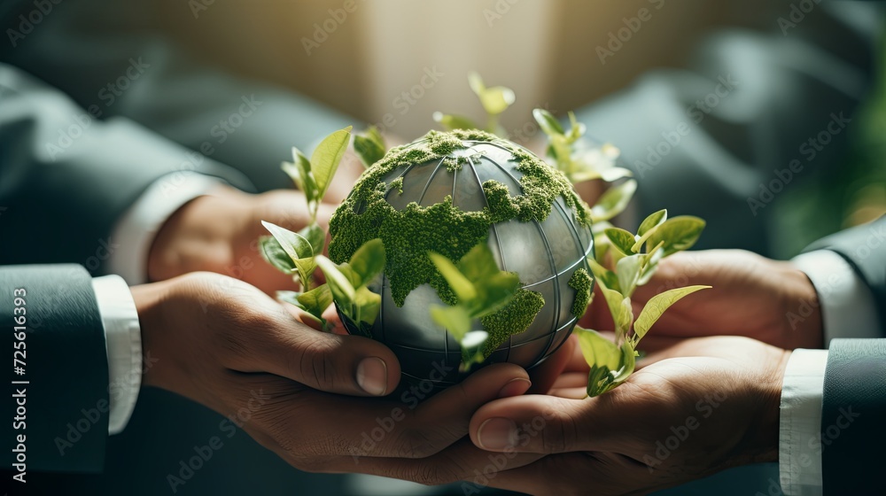 Foto de green friendly eco Hands of business people Embracing Green Globe.Protecting Planet ...
