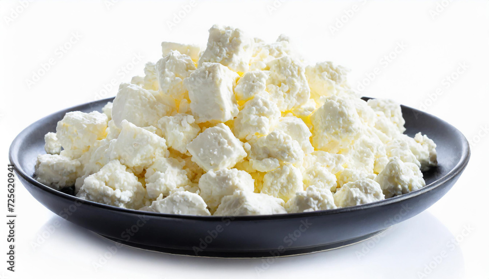 Cottage cheese isolated on white background closeup. Fresh grainy ...