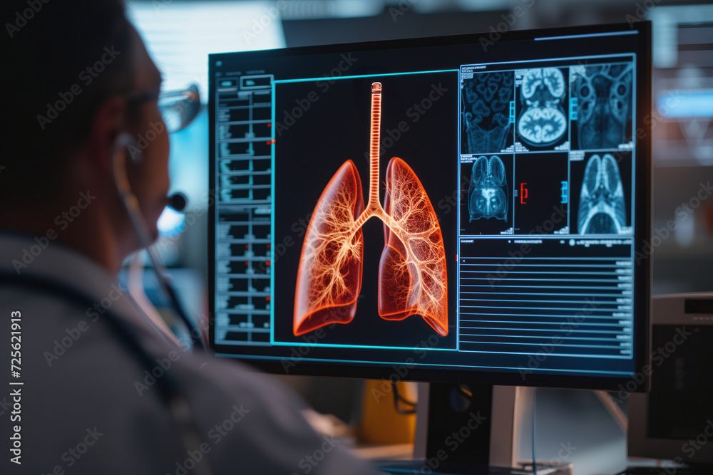 During an examination of patient lungs by pulmonologist, radiology ...