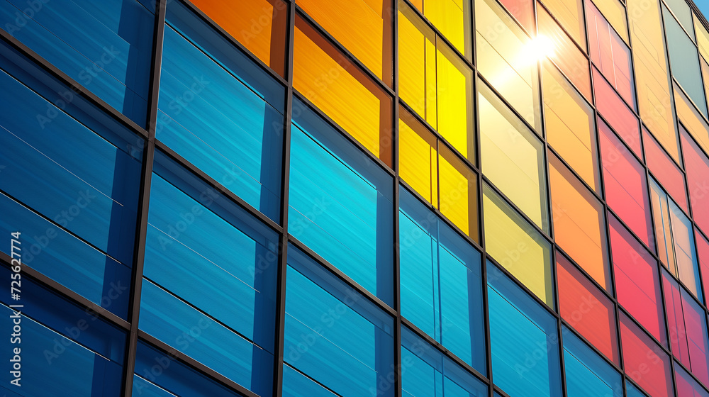 Sustainable Modern Facade, Transparent Solar Panels, Multi Colored ...