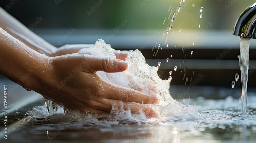people wash their hands with liquid soap and water until thick foam ...