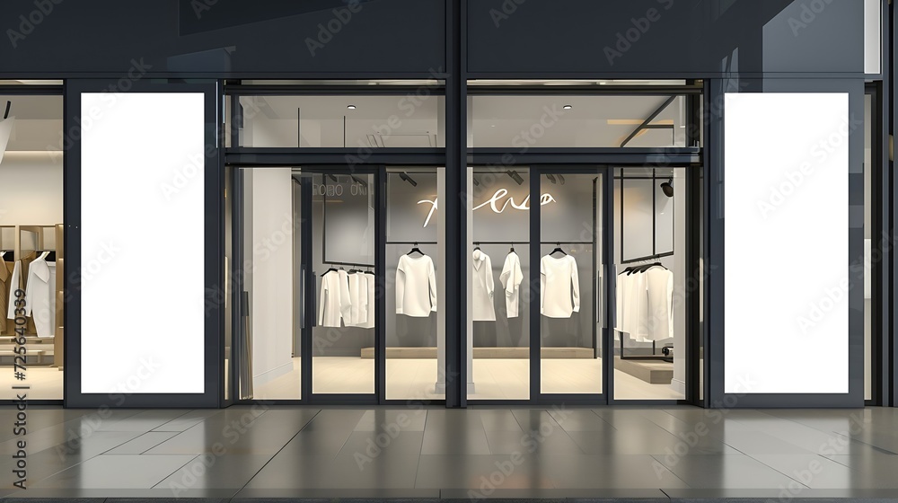 Generative AI : horizontal white empty signage on clothes shop front ...