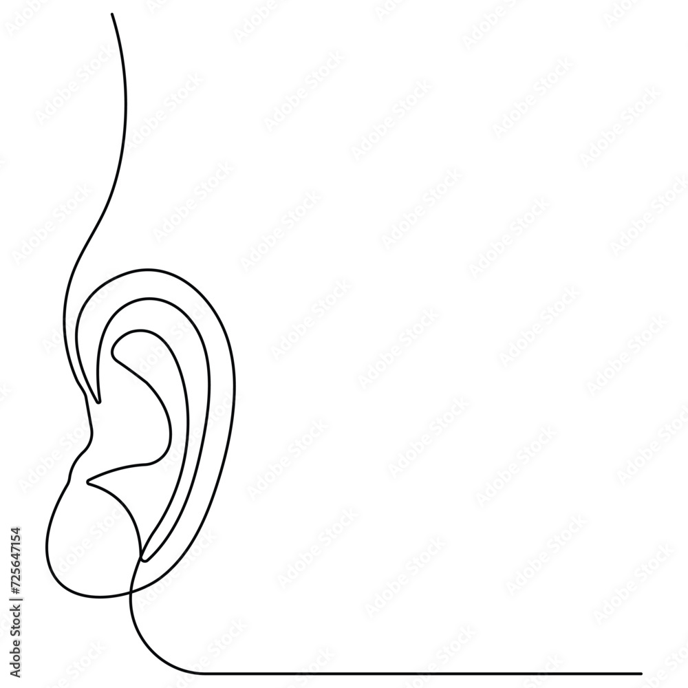 Continuous single line art drawing of human ear outline vector ...
