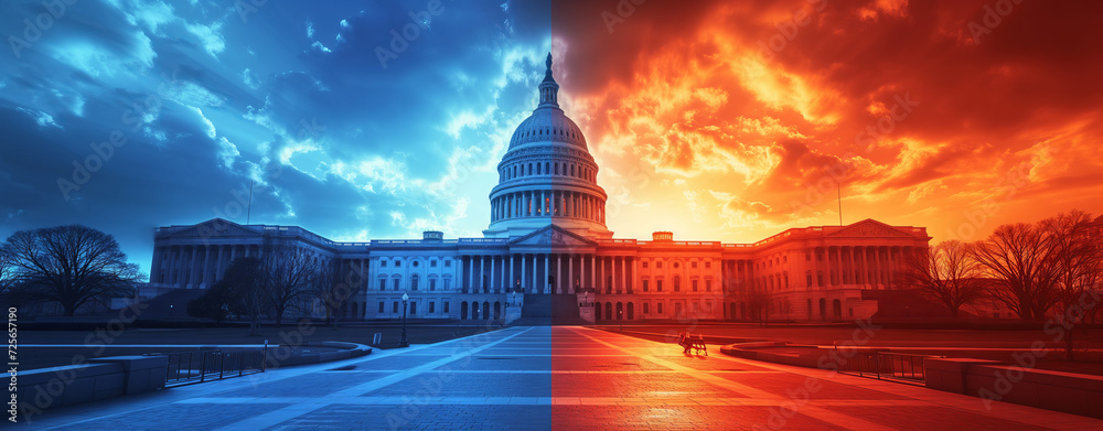 Election Divide: US Capitol at Sunset. A dynamic image of the US ...