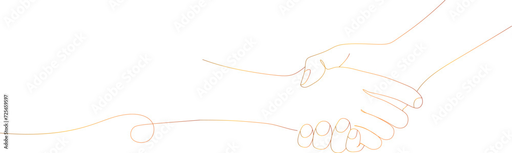 Handshake, helping hand, one continuous line art. The team shakes hands ...