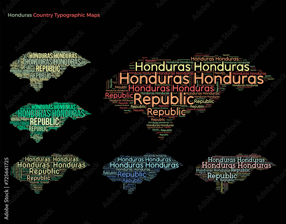 Honduras. Set of typography style country illustrations. Honduras map ...