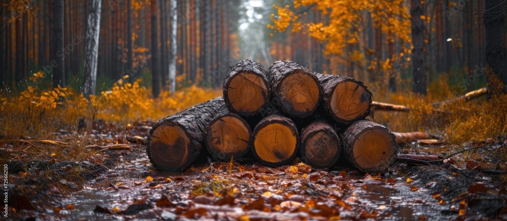 Autumn's logging results in a pile of wet, stunningly patterned logs ...