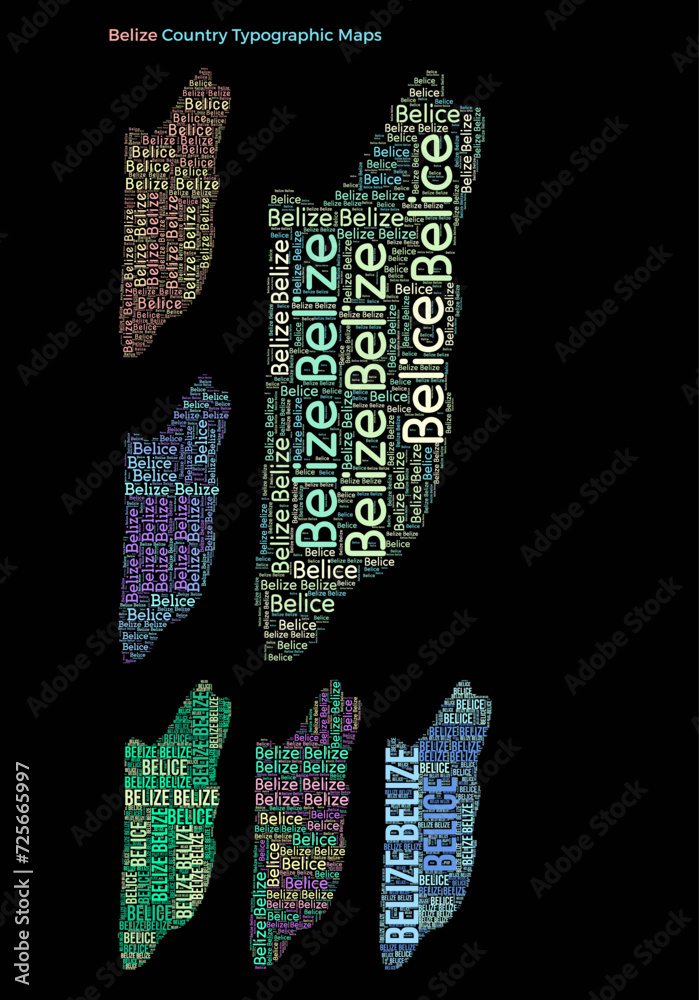 Belize. Set of typography style country illustrations. Belize map shape ...