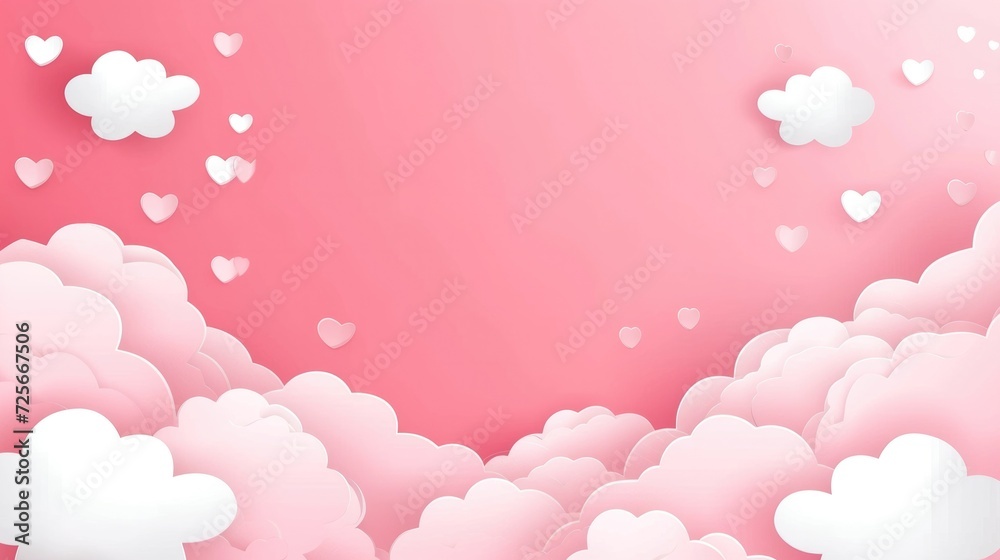 Horizontal banner with pink sky and paper cut clouds. Place for text ...