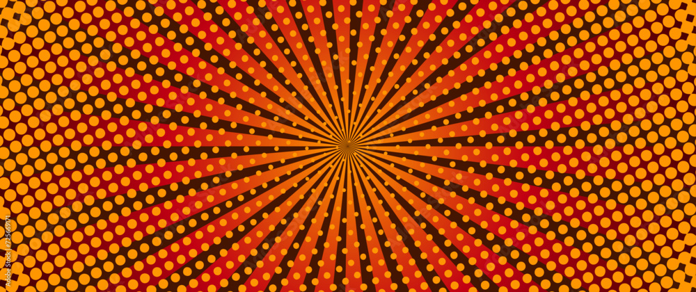 Pop art red and orange vintage comic magazine cover with rays. Cartoon ...