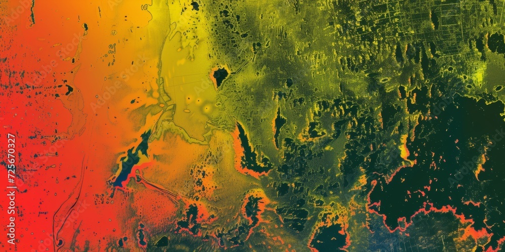 Abstract thermal imaging, with a heat-map palette of red, yellow, and ...