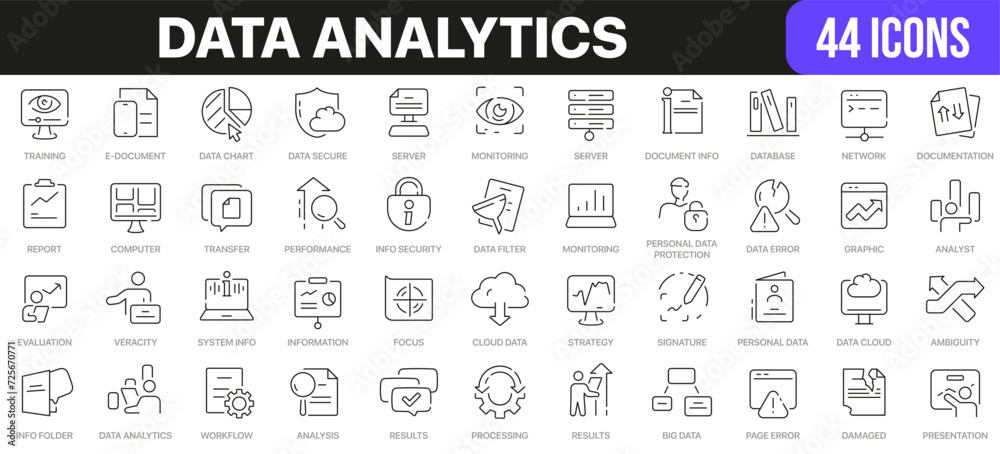 Data analytics line icons collection. UI icon set in a flat design ...