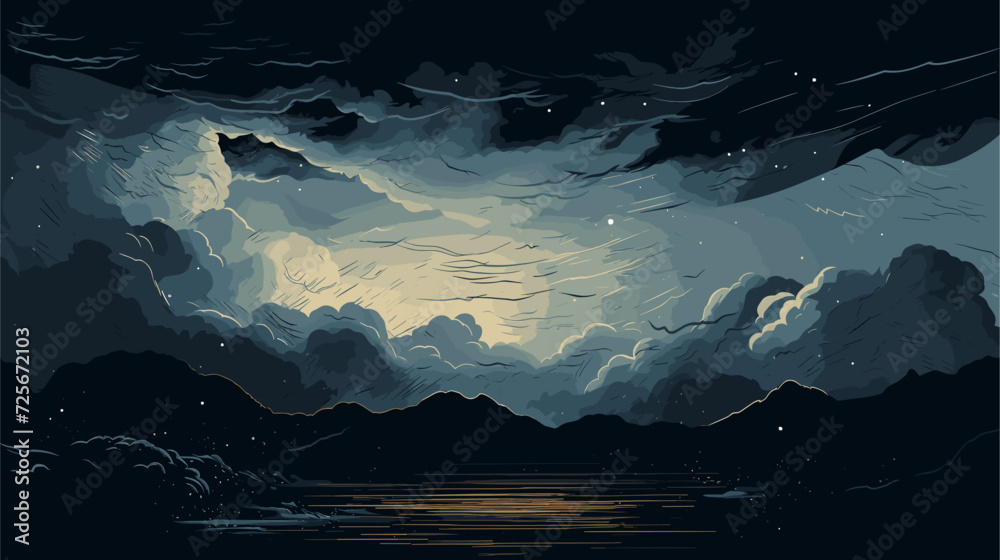 Vector scene of a stormy sky and turbulent seas reflecting the ...