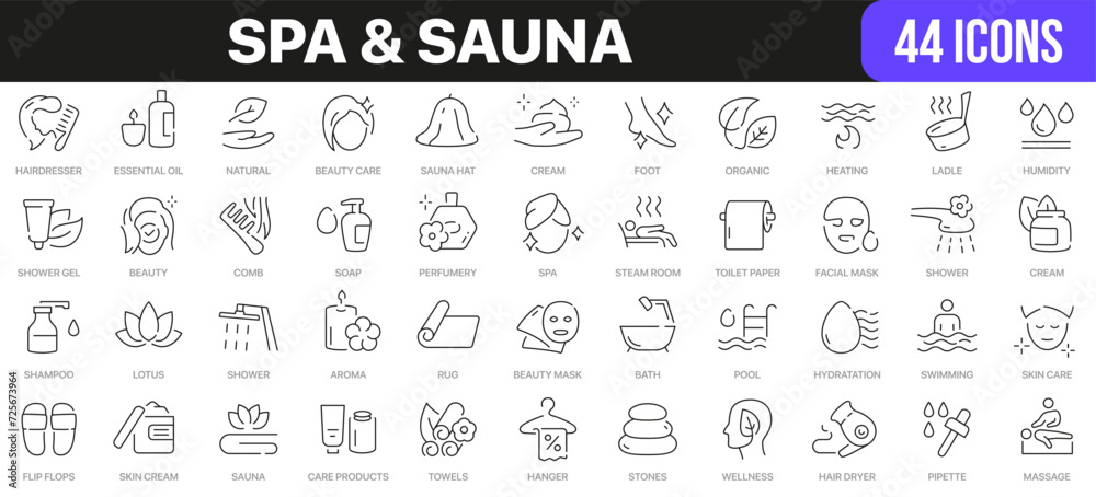 Spa and sauna line icons collection. UI icon set in a flat design. Excellent signed icon ...