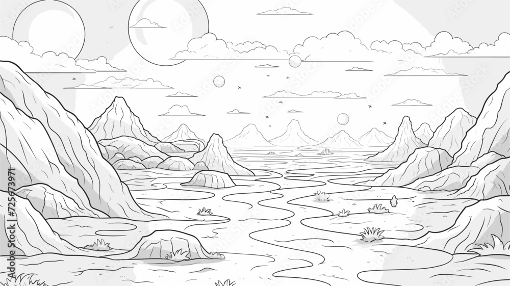 Surreal vector illustration depicting an otherworldly landscape on an ...