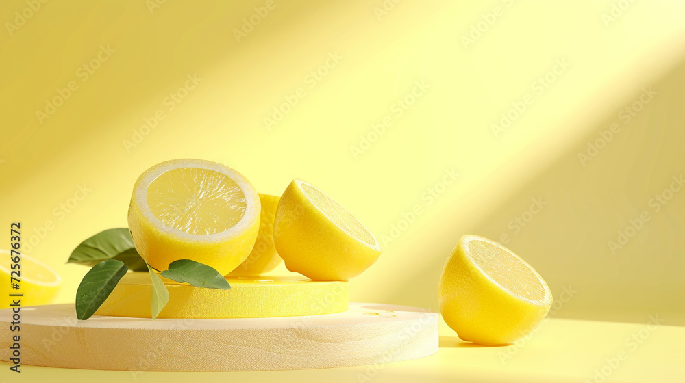 Background lemon podium product fruit platform cosmetic scene display ...