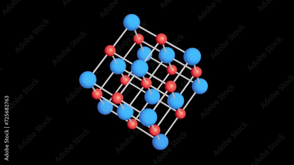 Crystal lattice molecule grid rotates. Sodium chloride rock salt. 4K ...