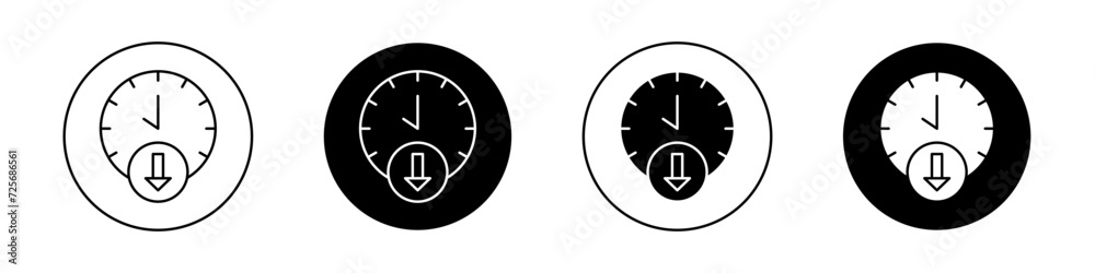 Less time icon set. Reduce clock hourglass and low time vector symbol ...