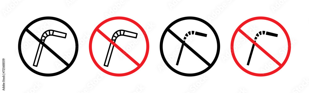 Stop Using Plastic Straw Line Icon Set. Ban Plastic Straw and Save ...