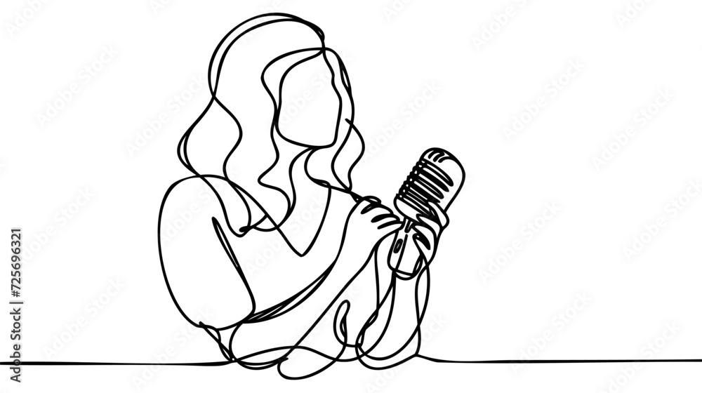 Woman sing a song continuous one line drawing of singer music person ...