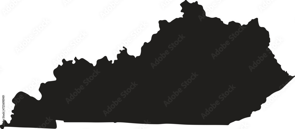 black silhouette of a map of Kentucky in the United States on white ...
