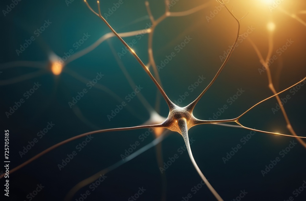 Neural cells - 3D rendering of neural cell images. Synapse on a black ...