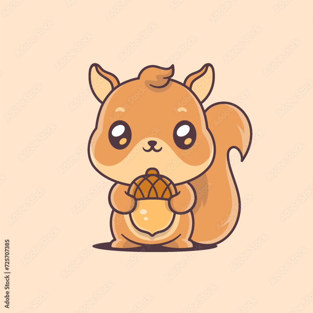Cute kawaii squirrel cartoon mascot character vector illustration Stock ...