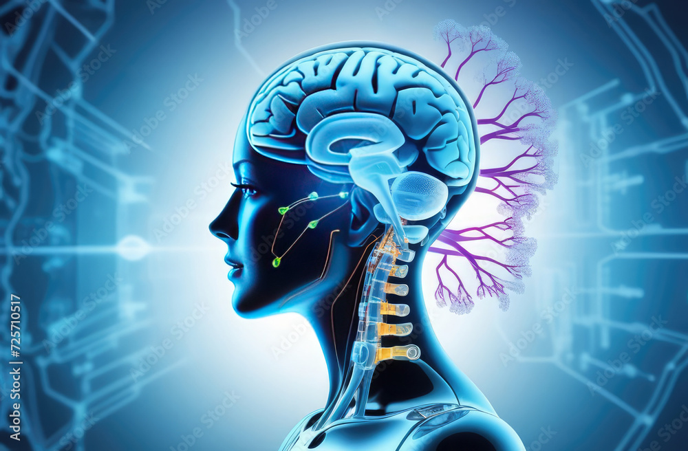 Brain in humanoid robot. Concept of artificial intelligence. Human ...