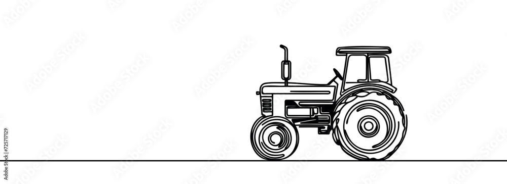 continuous one line drawing of an agricultural utility tractor in ...
