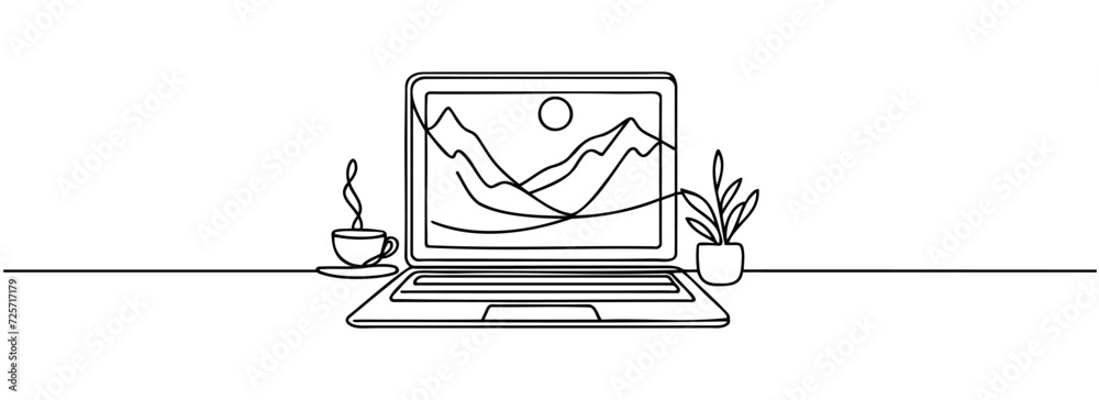 Single line continuous drawing of laptop computer laptop isolated on ...