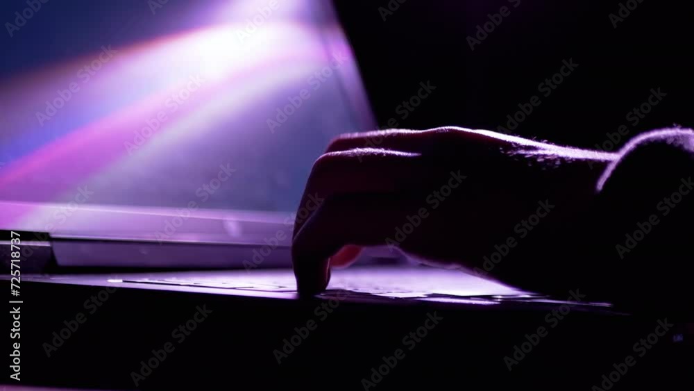 Gamer Playing Video Game at Computer in a Virtual Room at Night, Close ...