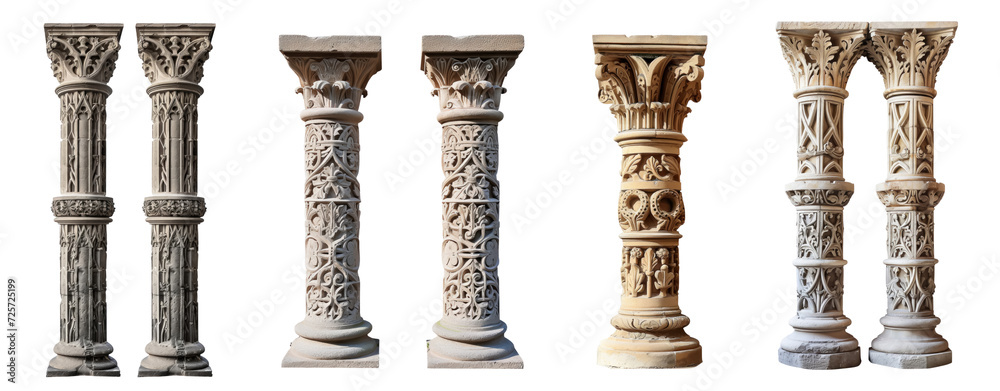 ภาพประกอบสต็อก Antique Gothic Column set. beautifully ornate gothic ...