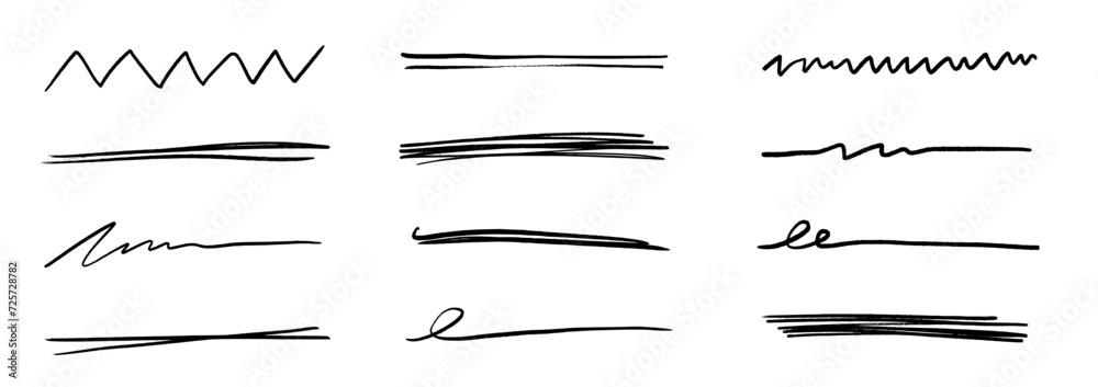 Pen underline line stroke, marker scribble. Hand drawn mark, brush ...
