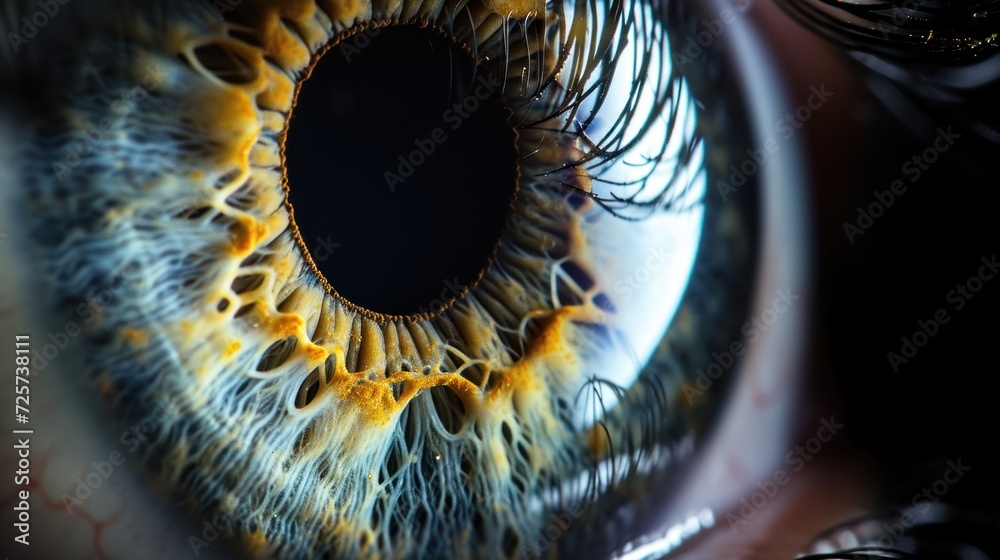 image of human eye with retinal circuit on a black background. Stock ...