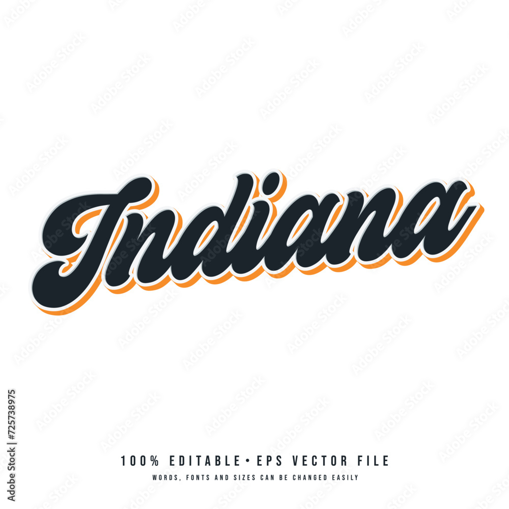 Vetor de Indiana text effect vector. Editable 3d college t-shirt design ...