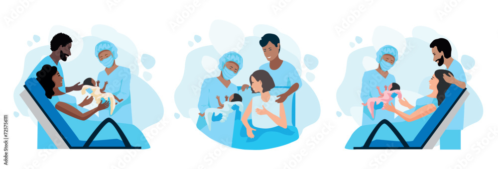 Husband and wife together in the maternity ward after the birth, the ...